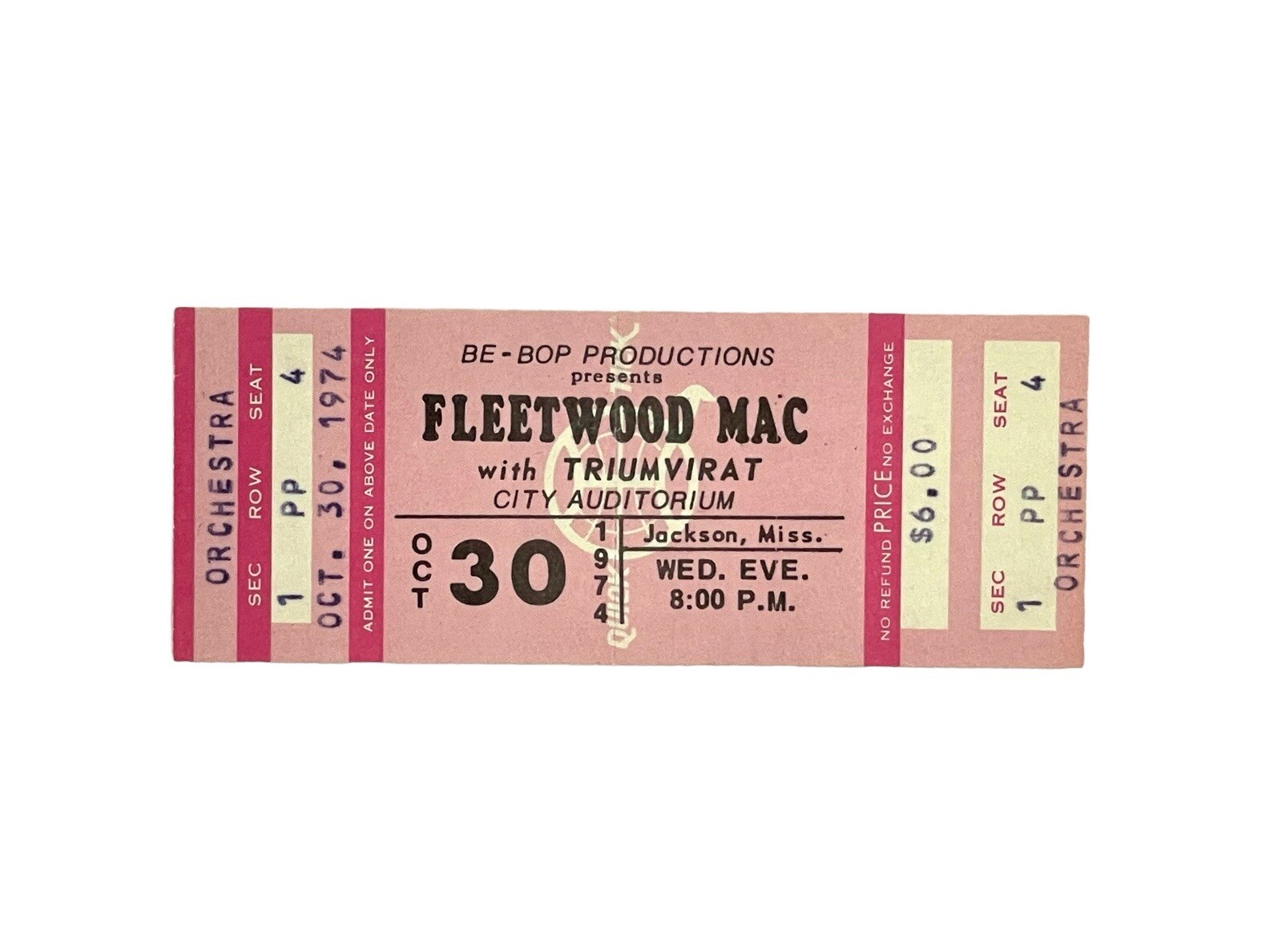 Fleetwood Mac Unused Concert Ticket 1974 City Auditorium Christine ...