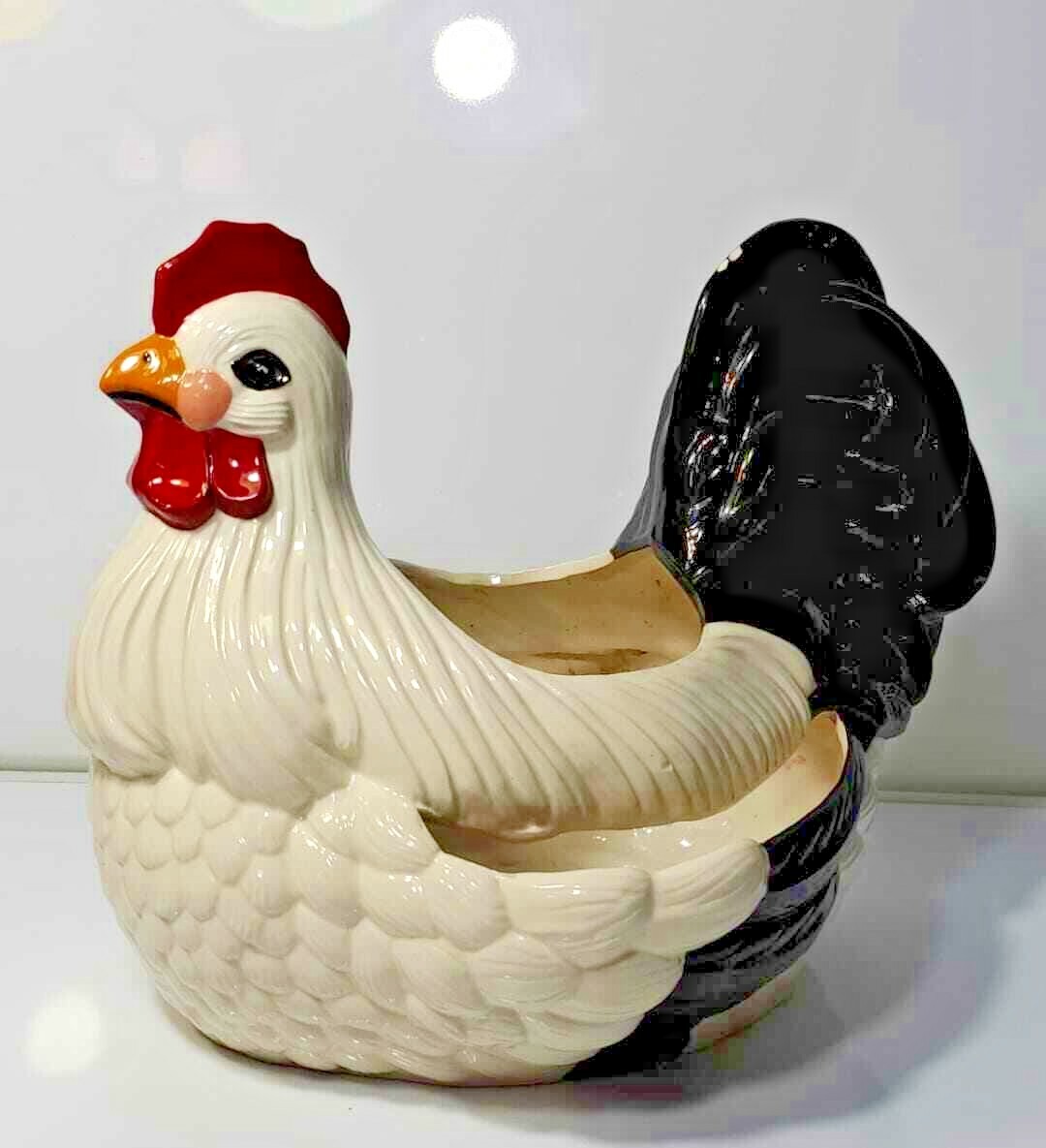 VINTAGE ARNEL'S 1976 BLACK AND WHITE SITTING HEN CHICKEN PLANTER for ...