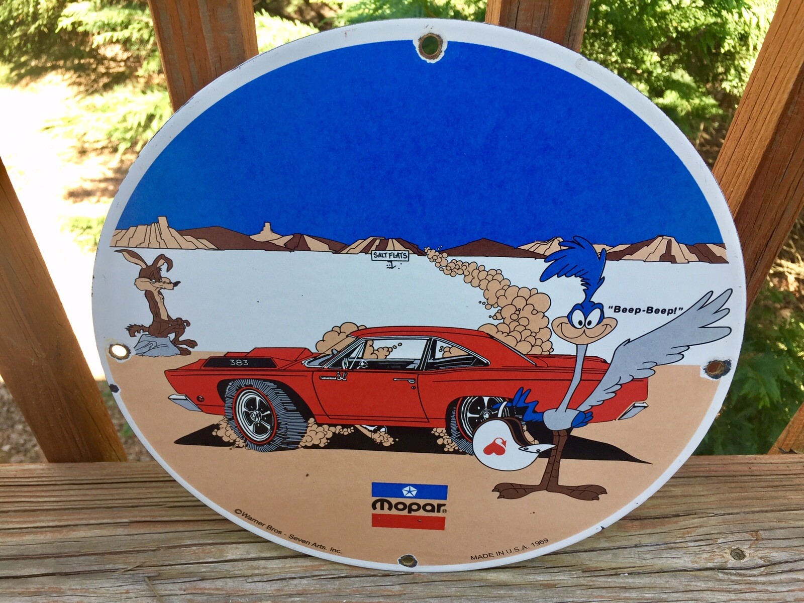 VINTAGE MOPAR DODGE PLYMOUTH ROAD RUNNER Gas & Oil Heavy Porcelain Sign ...