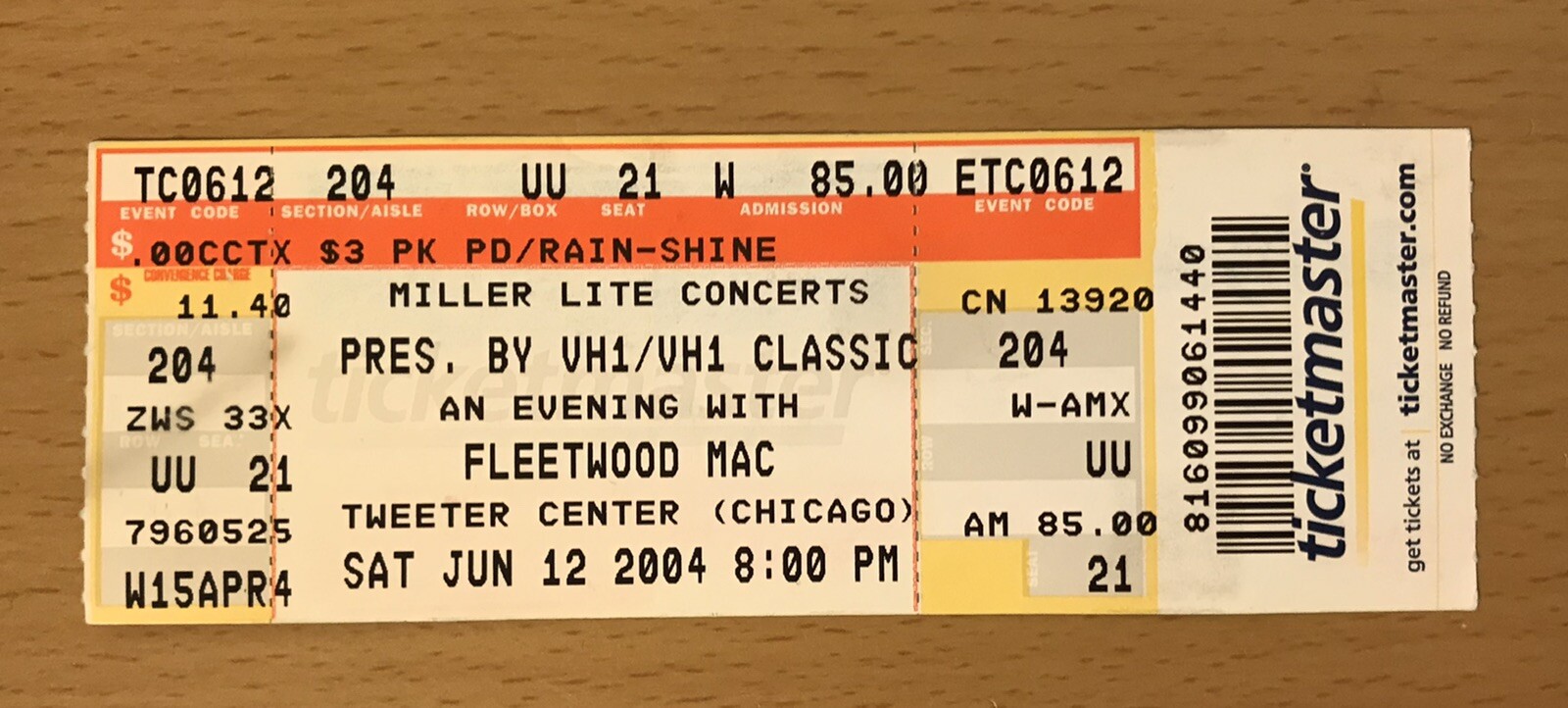 2004 FLEETWOOD MAC CHICAGO CONCERT TICKET STUB STEVIE NICKS RUMOURS ...