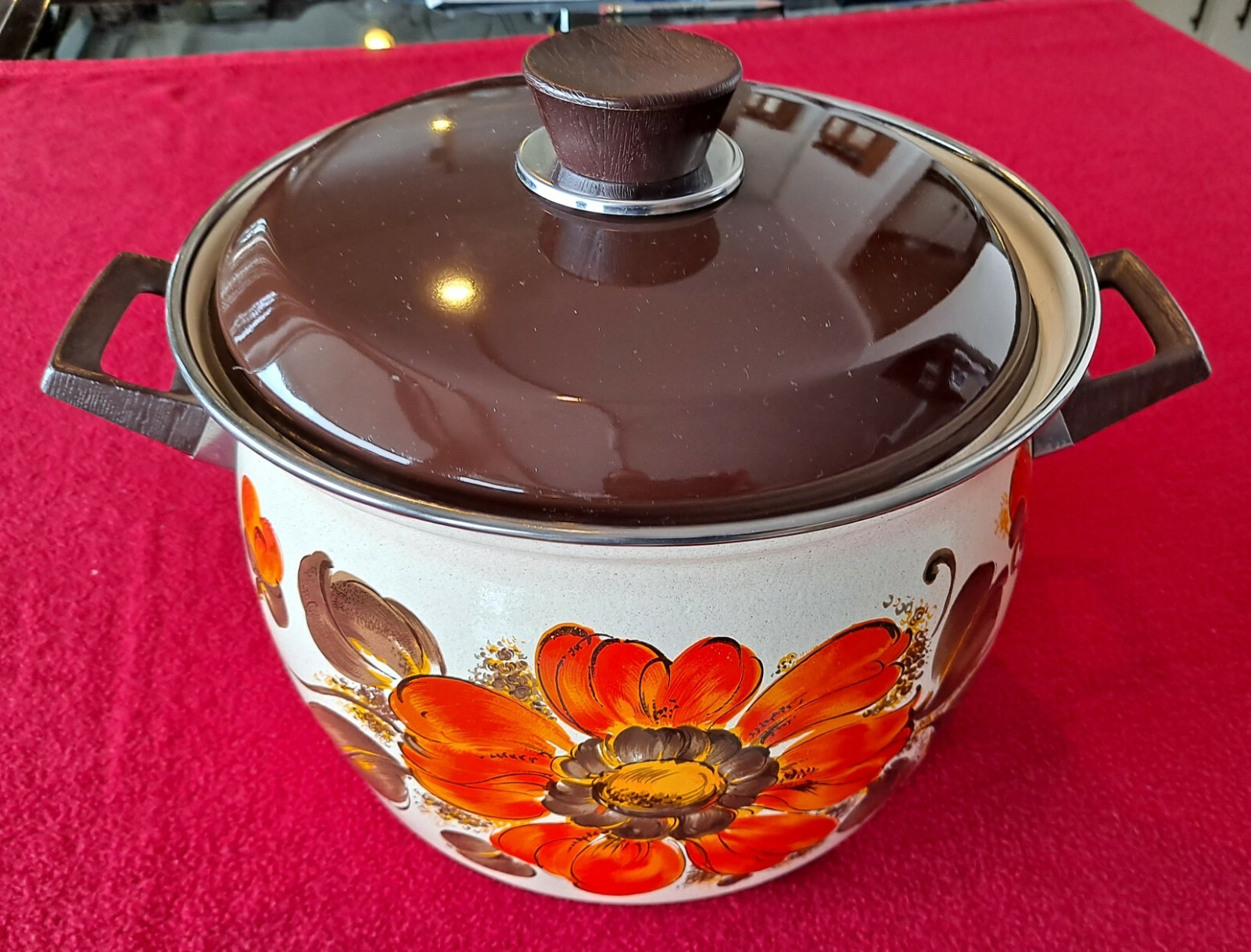 Moneta Italy Enamelware Stock Pot, Vintage Floral Pattern with Lid for ...