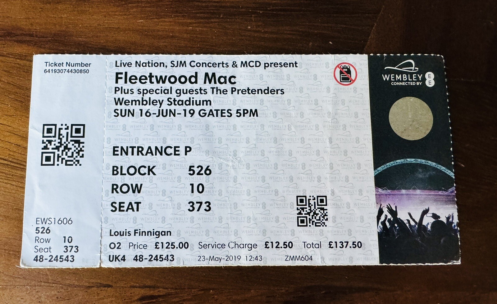 2019 FLEETWOOD MAC WEMBLEY STADIUM TICKET STUB for Sale - Fleetwoodmac.net