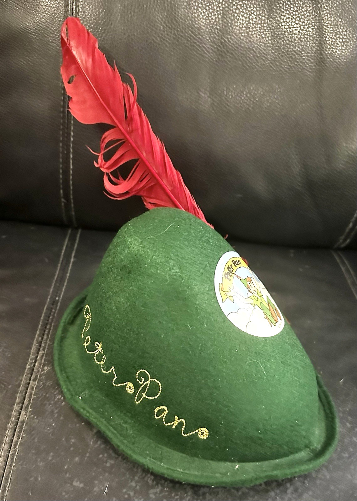 Disney Peter Pan Green Felt Hat Disneyland Red Feather Embroidered ...