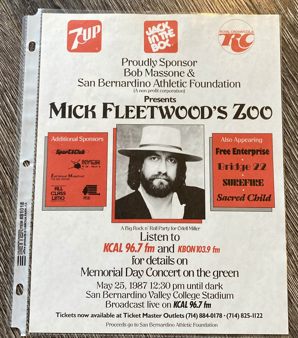 Mick Fleetwood Original Concert Flyer”Very Rare”California Show”1987 ...